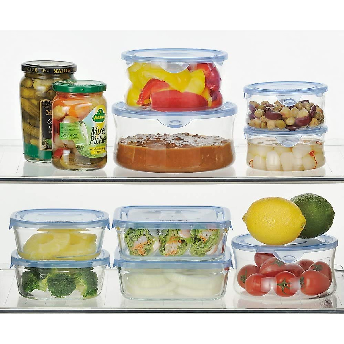 iwaki NEW Pack & Microwave Oven [Square] 200ml × 4-piece set, Aqua Blue (KBT3200BLN)