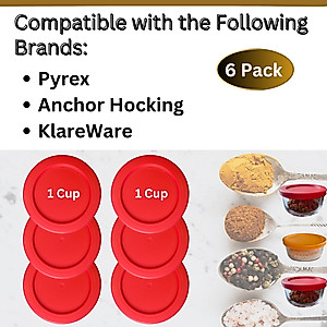 Klareware 1 Cup Red Round Plastic Food Storage Replacement Lids Covers for Klareware Anchor Hocking and Pyrex Glass Bowls 4 Pack Container not Included 6 Pack