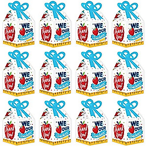 Big Dot of Happiness Thank You Teachers - Square Favor Gift Boxes - Teacher Appreciation Bow Boxes - Set of 12