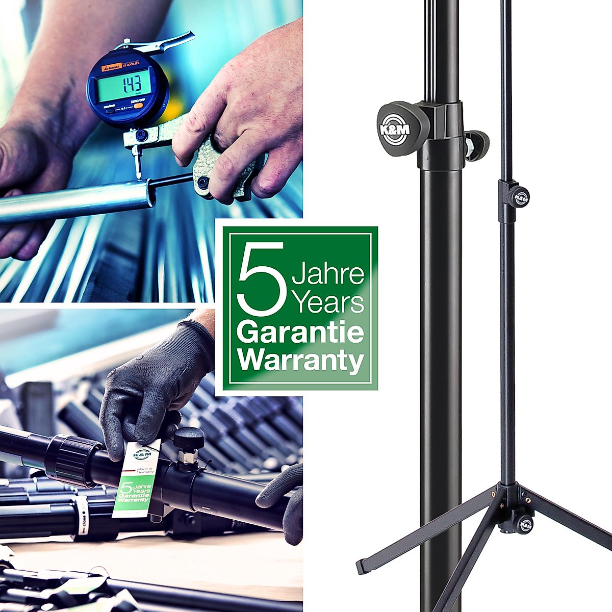 K&M Konig & Meyer 19793 Universal Tablet Mount/iPad Holder & Stand Rotate Tablet 360°, Adjustable Height, Stable Tripod Base, Studio/Remote Home Use, Portable, German Made Black
