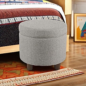 Homepop Home Decor | Upholstered Round Storage Ottoman | Ottoman with Storage for Living Room & Bedroom, Light Gray Tweed Large