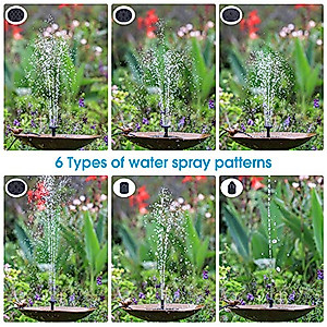 AISITIN 5.5W Solar Fountain Pump Built-in 1500mAh Battery, Solar Bird Bath Fountain with 6 Nozzles, Solar Floating Water Fountain Pump for Bird Bath, Fish Tank, Pond, Garden and Outdoor