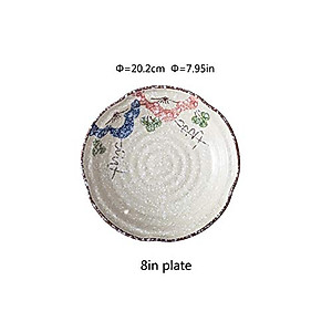 Dishes Plates Round Ceramic Floral Motifs Dinner Plate, Glazed Dessert, Salad, Pasta plate, 8 Inch Appetizer Plate, Set of 4 Piece. Home dining plate (Color : A)