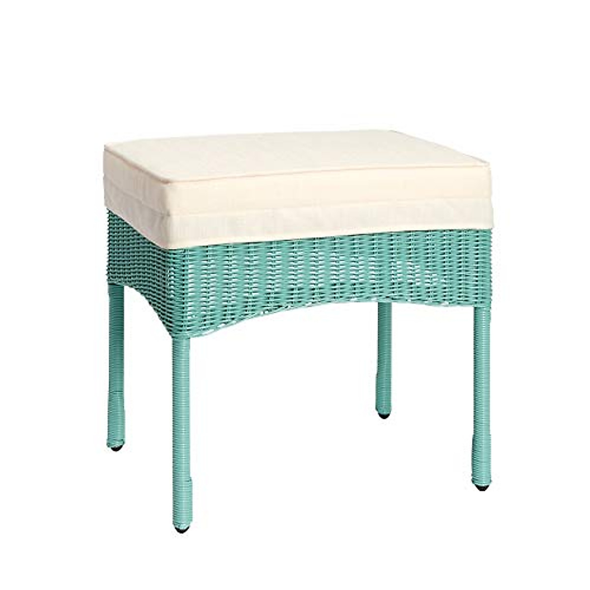 BrylaneHome Roma All-Weather Resin Wicker Ottoman Wicker Ottoman W/Free Cushion, Haze Blue