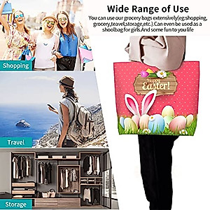 ASYG Easter Bags, Cute Easter Bunny and Eggs Tote Bag for Women Men, Easter Shoulder Bag
