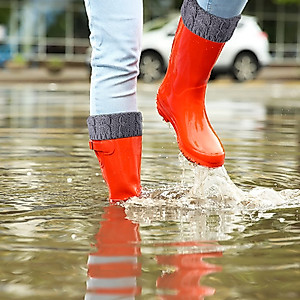 3 Pairs Rain Boot Socks Fleece Boot-liner with Knitted Cuff Long Thermal Fleece Socks for Rain Boots, Size 8-10 (Black, Grey, White)