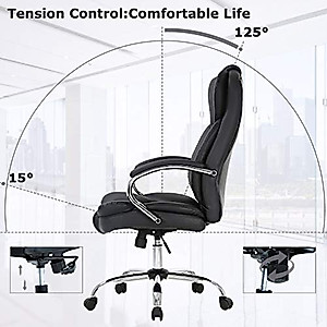 Ergonomic Office Chair Desk Chair PU Leather Computer Chair Executive Adjustable High Back PU Leather Task Rolling Swivel Chair with Lumbar Support (Black)