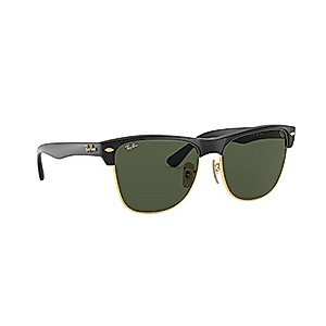 Ray-Ban RB4175 Clubmaster Oversized Square Sunglasses, Demi Gloss Black On Gold/G-15 Green, 57 mm