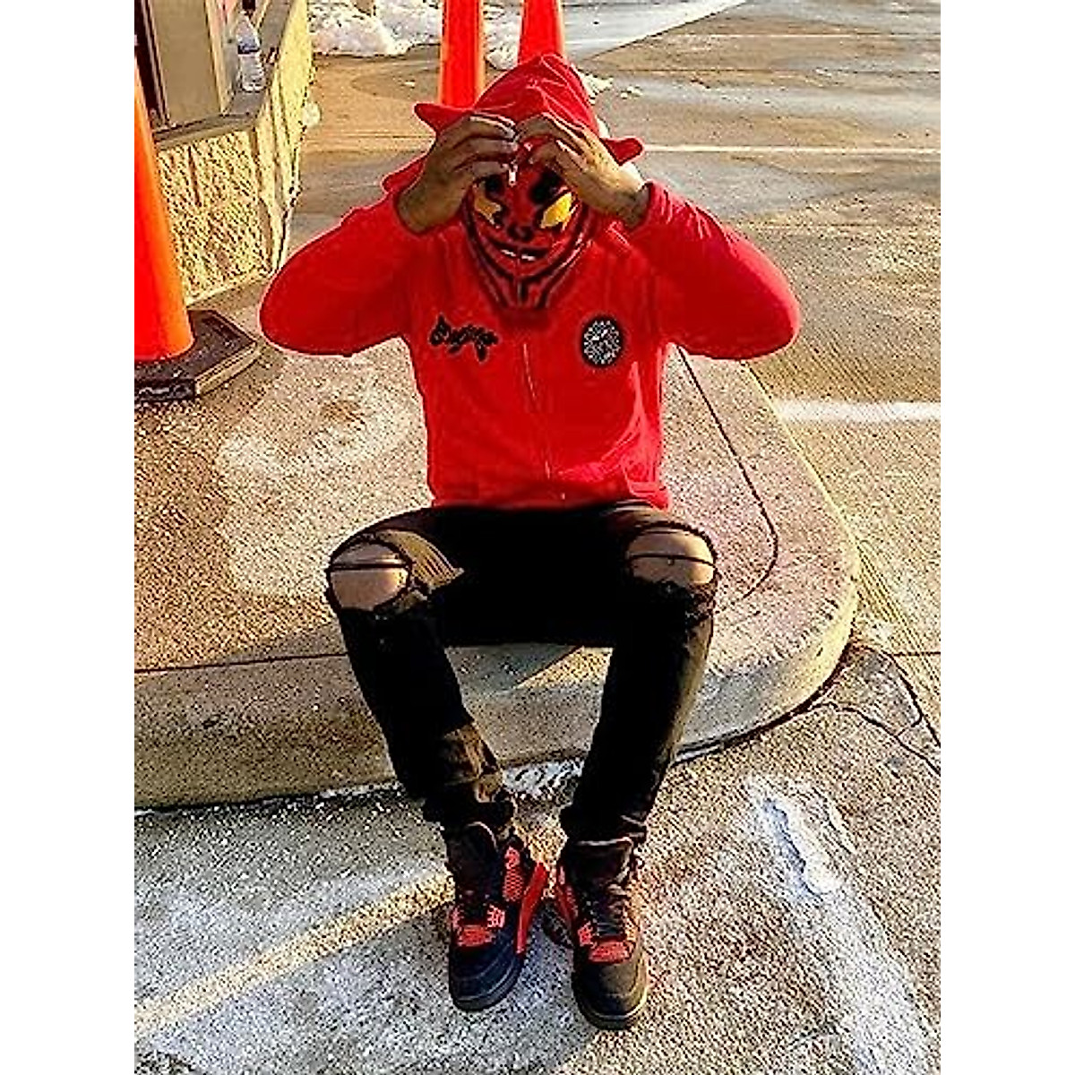 Sunwittafy Y2k Hoodie Men Women Black Rhinestone Full Zip Up Hoodie Over Face Oversized Sweatshirt Trendy Streetwear