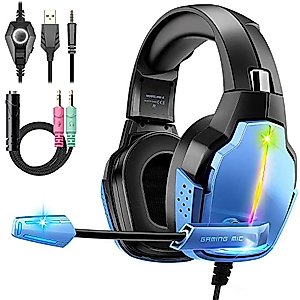CamDive Gaming Headset for PS4 PS5 PC Xbox One, 3D Stereo Sound PS5 Headset, Noise-Cancelling Over Ear Gaming Headphones with Mic for Switch Laptop Mobile… (Blue)