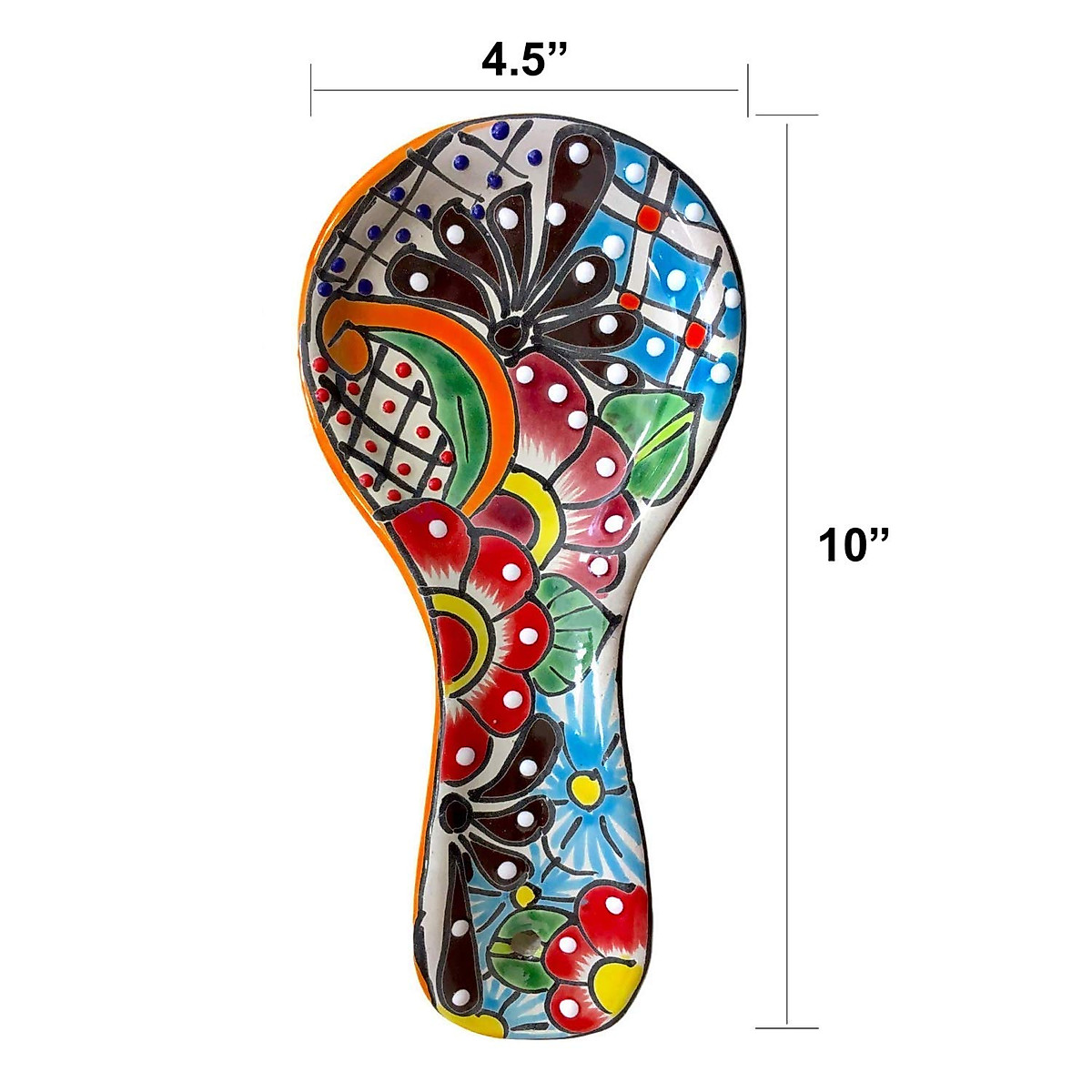 Colorful Ceramic Spoon Rest – Hand-Painted Large Talavera Kitchen Utensil Holder for Counter & Stove Top in Gift Box - Dishwasher Safe Lead Free Cooking Ladle Dish Mexican Style Cuchara Multicolor