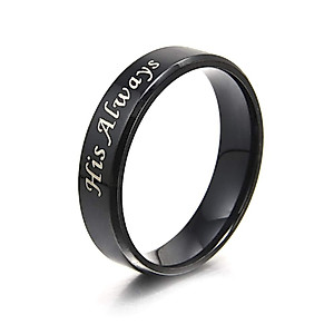 His Always Ring Black Stainless Steel Promise Anniversary Engagement Bridal Wedding Band for Women (Her Size 7)