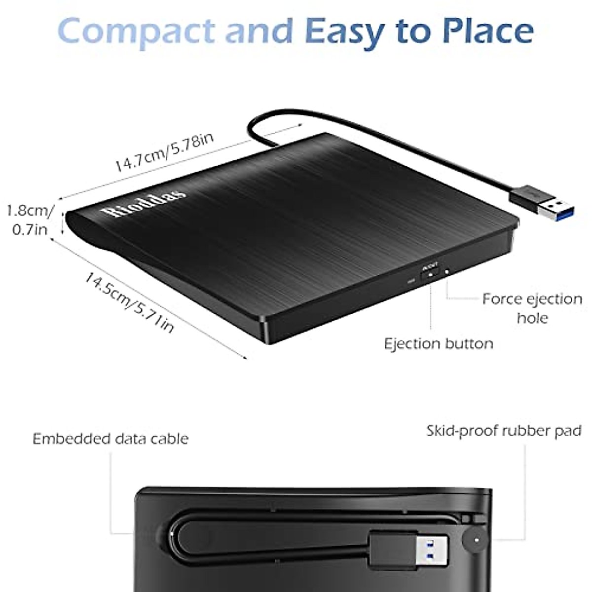 External CD/DVD Drive for Laptop USB 3.0 CD/DVD Player Portable CD DVD +/-RW Burner DVD/CD ROM Reader Rewriter Writer Disk Drive Compatible with Laptop Desktop PC Windows Apple Mac Pro MacBook Linux