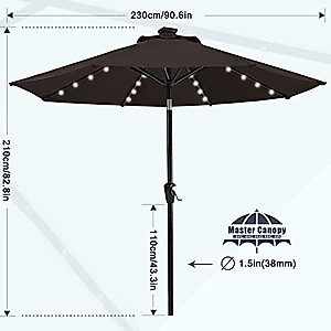 MASTERCANOPY Patio Umbrella with 32 Solar LED Lights -8 Ribs (7.5ft,Brown)