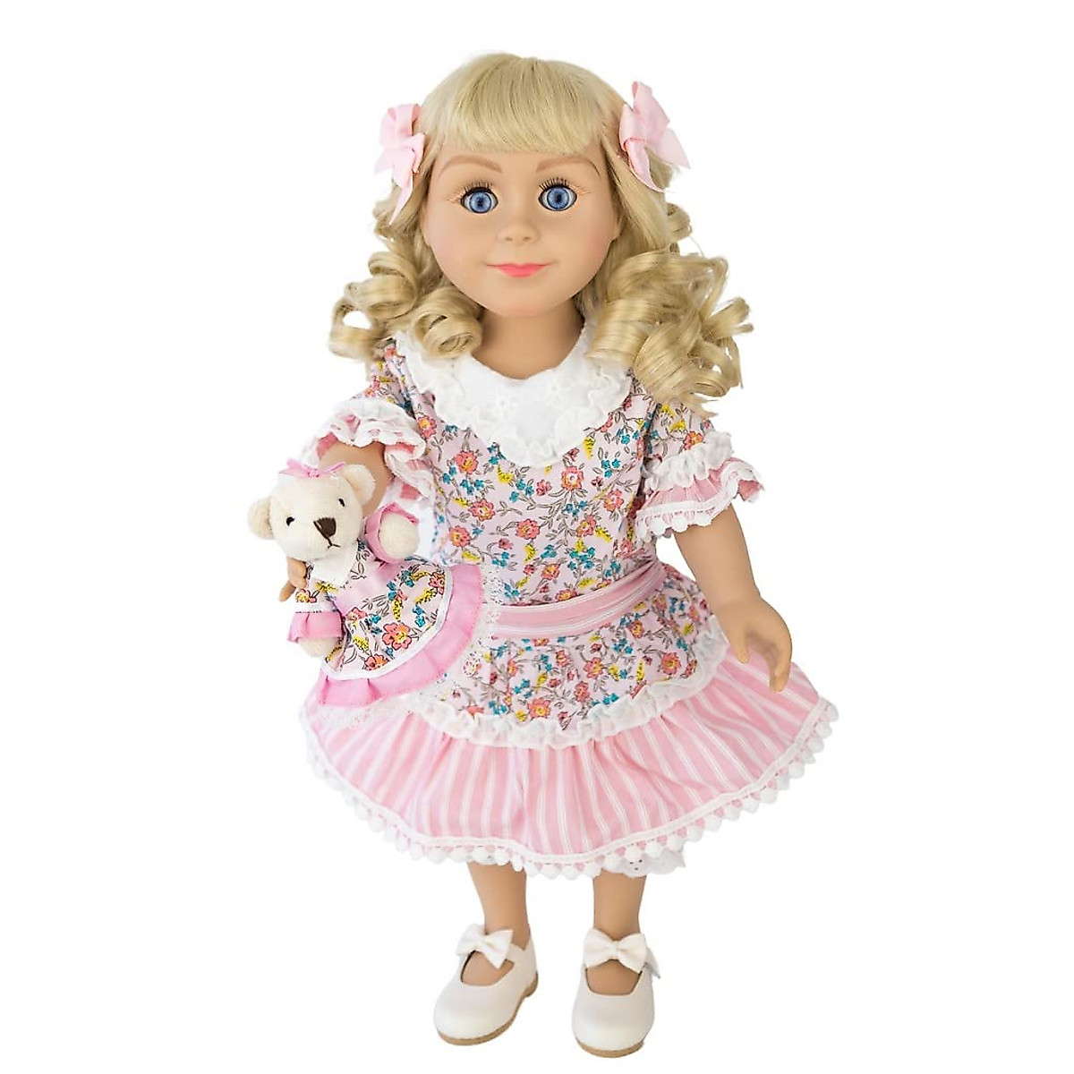THE QUEEN'S TREASURES Officially Licensed Little House on The Prairie Nellie Oleson 18 Inch Doll, with Matching Little Bear. Compatible with American Girl