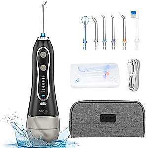 H2ofloss Water Flosser Portable Dental Oral Irrigator with 5 Modes, 6 Replaceable Jet Tips, Rechargeable Waterproof Teeth Cleaner for Home and Travel -300ml Detachable Reservoir