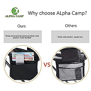 ALPHA CAMP Oversized Camping Folding Chair, Heavy Duty Support 450 LBS Steel Frame Collapsible Padded Arm Chair with Cup Holder Quad Lumbar Back, Portable for Outdoor,Black