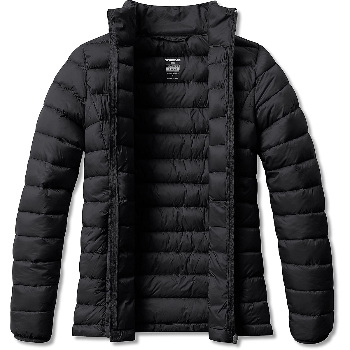 TSLA Women's Lightweight Packable Accent Puffer Jacket, Water-Resistant Winter Coat, Ascent Puff Packable Jacket Black, XX-Large