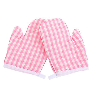 2Pcs Kids Oven Mitts Heat Resistant Oven Gloves Kitchen Mitts Microwave Gloves for Children Baking Cooking Fireplace Grill BBQ Pink