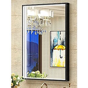 TokeShimi 24 x 36 Inch Black Led Bathroom Vanity Mirror with Lights with Non-Rusting Aluminum Alloy Metal Frame 3 Colors Side Lights Anti-Fog Memory Funtion Stepless Dimmable for Bathroom Decor