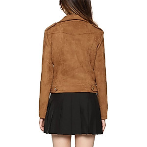 CHARTOU Women's Fall 2023 Fashion Faux Suede Leather Casual Moto Biker Jacket Coats (Medium, Coffee)