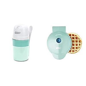 DASH My Pint Electric Ice Cream Maker Machine & Recipe Book 0.4qt - Aqua & DMW001AQ Machine for Individual, Paninis, Hash Browns, & other Mini waffle maker, 4 inch, Aqua