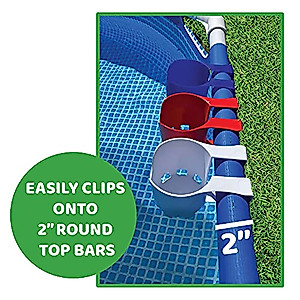 Storage Theory Plastic Cup Holder Set for Above Ground Swimming Pool - 4 Cup Holders for Drinks, Cups and Accessories - Fits 2” or Less Round Bar Top Rails - Blue