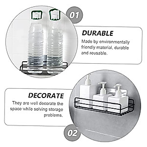 Levemolo 2pcs Organizer Shelves for Adhesive Dish Shampoo Brush Stainless Holders Caddy Racks Shower Farmhouse Scouring Iron Black Display Storage Floating Sink Metal Shelf Wall-mounted