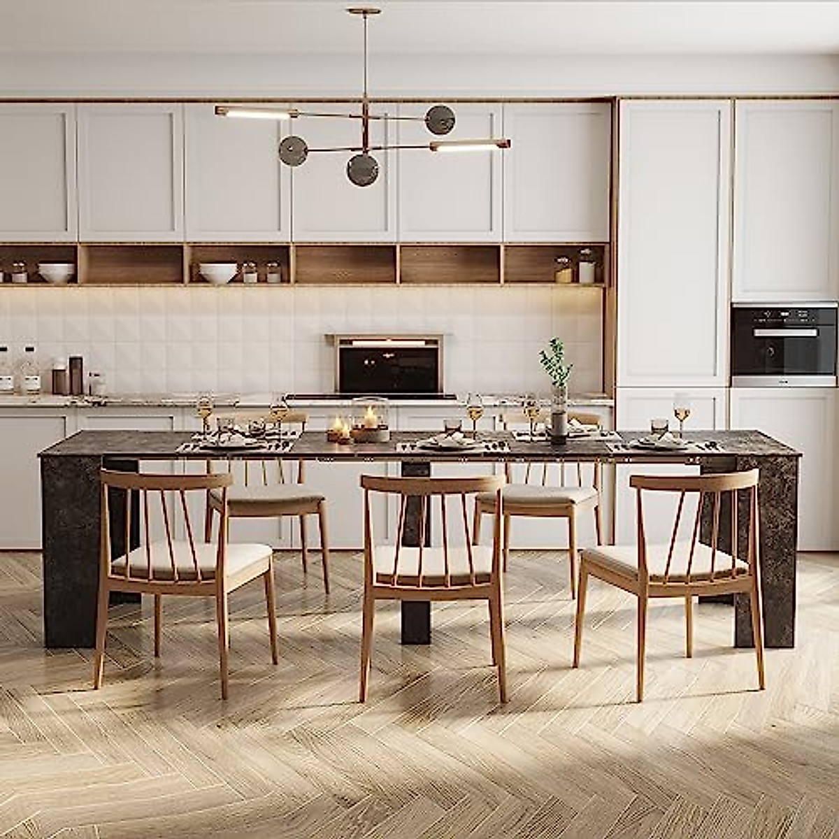 Holaki Expandable Dining Table,20"-118.5"Kitchen Dining Room Table for 8-12,Multifunctional Extendable Kitchen Dinner Table with MDF Wooden,Entryway Cupboard Long Large Dining Table for Kitchen,Marble