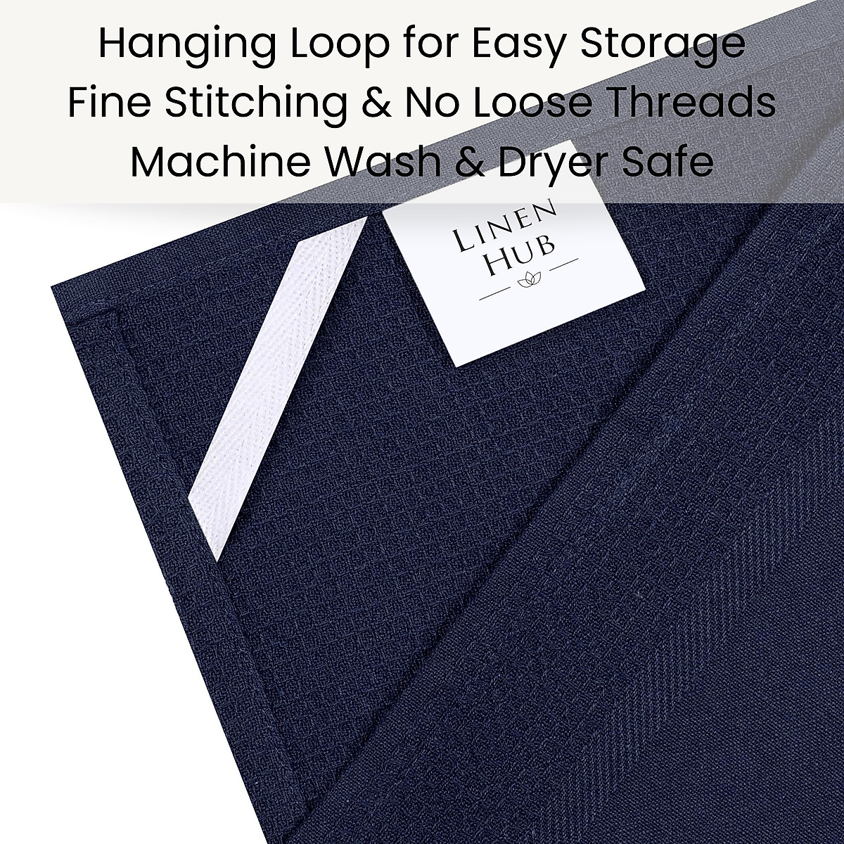 Linen Hub 12 Pack Kitchen Dish Towels 100% Cotton 16x26 Absorbent Durable Washable, Tea Towels, Dish Cloths, Bar Towels, Cleaning Towels, Kitchen Towels with Hanging Loop, Navy Blue