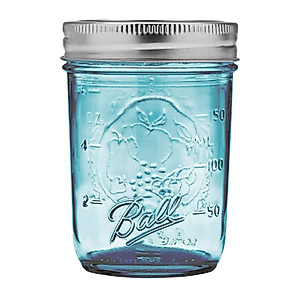 Ball Regular Mouth Elite Collection Half Pint Mason Jars with Lids and Bands, 8-Ounces, Blue (4-Pack)
