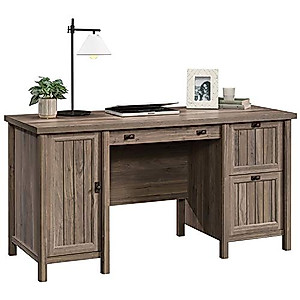 Sauder Costa Washed Walnut Office Desk with Drawers, Washed Walnut Finish