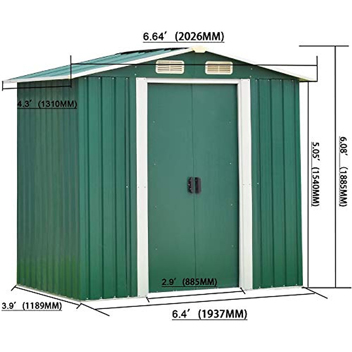 6'x4' Storage Shed Utility Steel Tool Sheds with Sliding Door for Garden Backyard Lawn Patio House Building