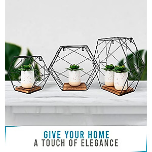 Comfify Industrial Wall Mounted Honeycomb Floating Shelves Set of 3 Decorative Hexagon Metal Wire Shelves – Large, Medium and Small - Modern Shelves for Home, Office and More - Rustic Brown