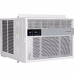 hOmeLabs Window Air Conditioner 10000 BTU - Smart Control, Eco Mode, LED Control Panel - Low Noise, Remote Control - Compatible with Alexa/Google Assistant - White - Ideal For Rooms up to 450 Sq. Ft.