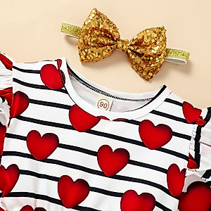 Baby Girls Valentine's Day Outfits Long Sleeve Stripe Heart Print Tutu Skirts Ruffle Dress Toddler Girl Clothes(Red,5-6T)
