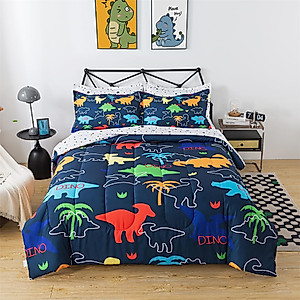 lishjekee Dinosaur Comforter Full for Kids 7Pieces Dinosaur Comforter Set Bed in A Bag for Boys Teens T-Rex Dino Bedding Sets Jungle Dinosaur Comforter and Sheets Set Home Decor