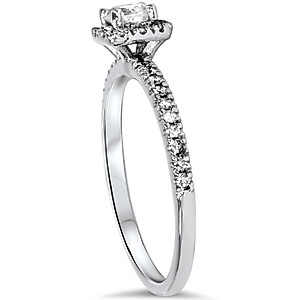 Pompeii3 10k White Gold 5/8Ct TW Round-Cut Natural Diamond Cushion Halo Engagement Ring With Matching Wedding Band Set Women's