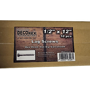 1/2" x 12" Lag Bolt Screws | Hex Head | Hot Dip Galvanized | ASTM A307 | 10pcs Box