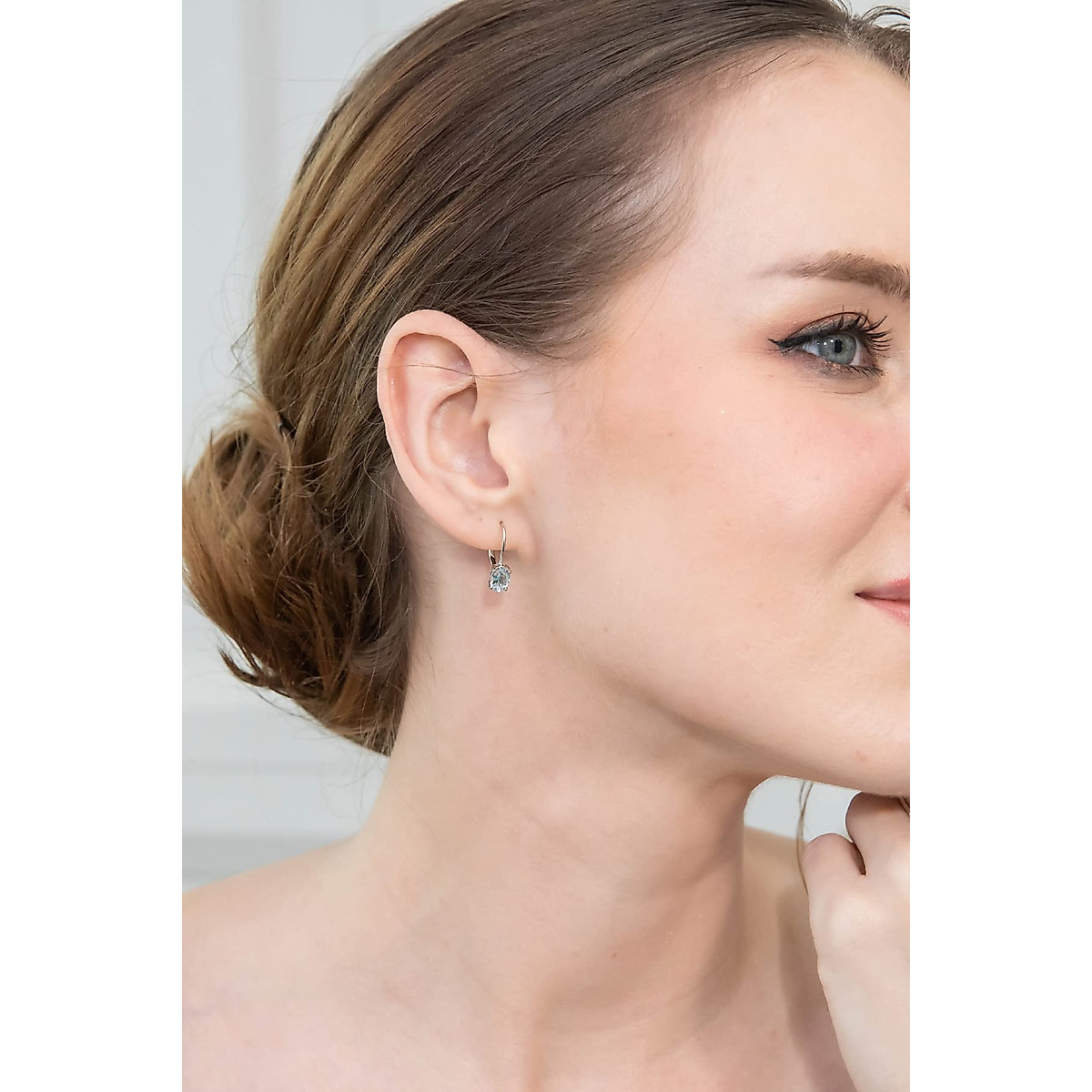 Light Aquamarine Earrings for Women Genuine Gemstone 7x5mm Oval Solitaire Drop Sterling Silver Light Blue Earring Bridesmaids Fashion