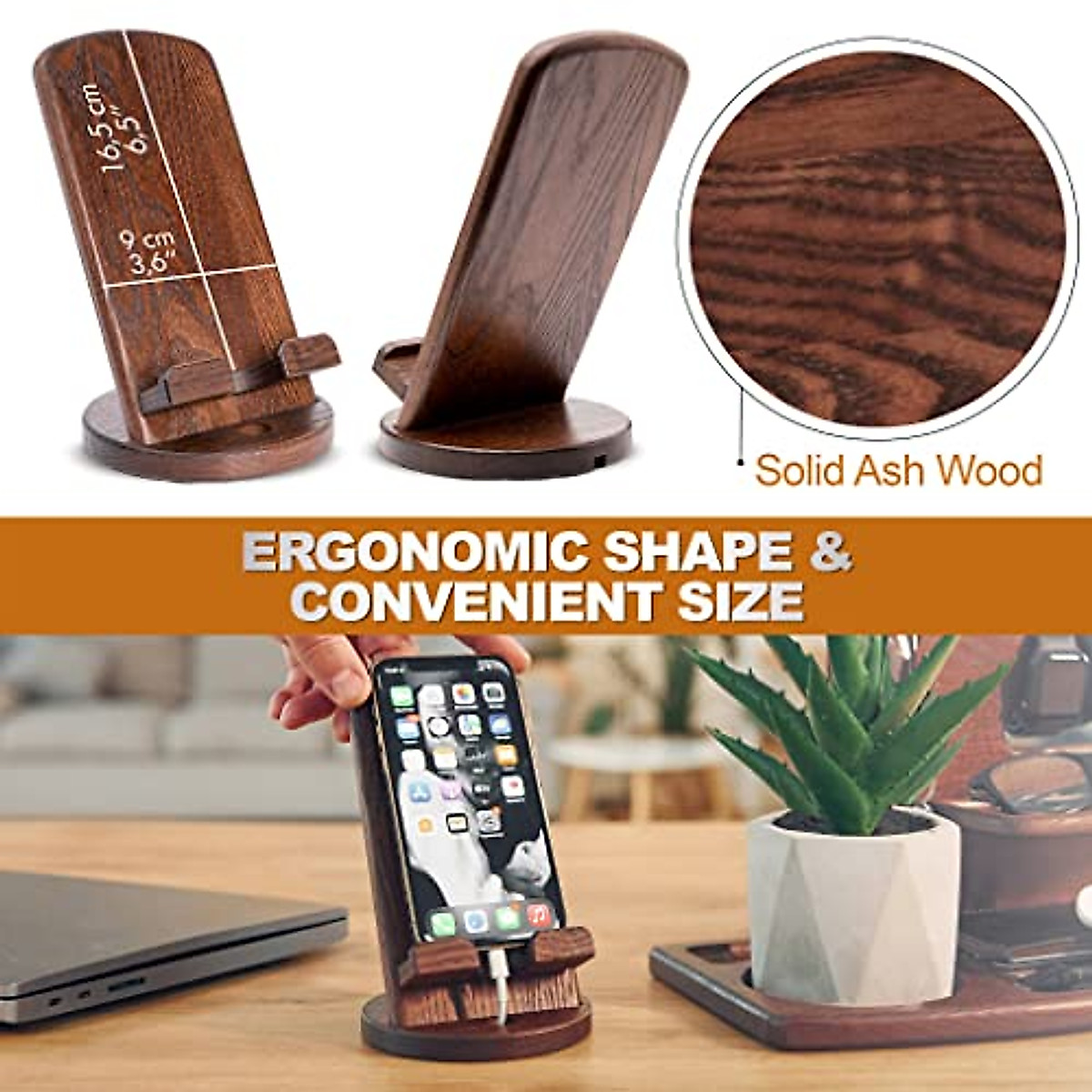 TESLYAR Wooden Cell Phone Stand Holder Portable Nightstand Organizer Men Husband Wife Anniversary Dad Birthday Purse Father Graduation Male Travel Idea Gadgets