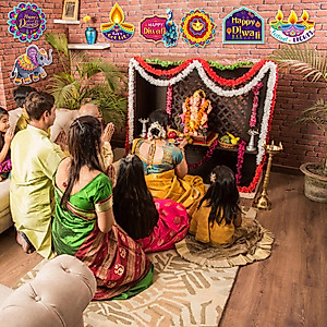 Happy Diwali Porch Sign - 2 Pieces Diwali Hanging Decoration 78 * 11.8inch Deepavali Theme Hanging Banner Diwali Home Decor Front Door Hanging Decoration Indian Peacock Hanging Sign