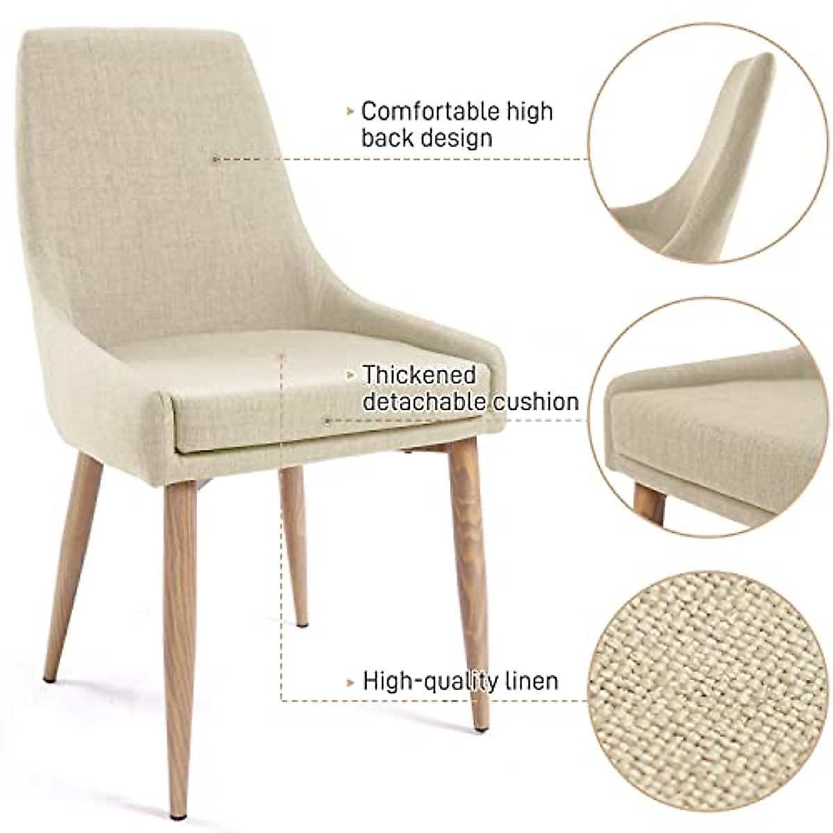 E&D FURNITURE Dining Chairs, Upholstered Metal Leg Living Room Chair Set of 4 Accent Beige Fabric Dining Comfy Chair for Kitchen and Dining Room