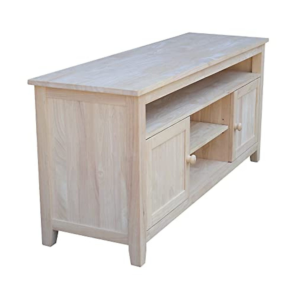 IC International Concepts 26" H, Entertainment TV Stand with 2 Doors Center Shelf 20.03''W x 15.24''D, Durable Solid Parawood Furniture, Living Room/Bedroom, Paint or Stain in Any Color, Unfinished