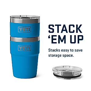 YETI Rambler 16 oz Stackable Tumbler, Vacuum Insulated, Stainless Steel with MagSlider Lid, Big Wave Blue