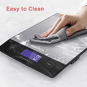 CROWNFUL Food Scale, Rechargeable 304 Stainless Steel Digital Kitchen Scale Upto 33lb Weight Grams and Ounces with LCD Display and Type-C Charging for Baking and Cooking