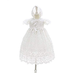 Xangirl Baby Lace Baptism Dress with Bonnet Embroidered Gown for Girls Christening Baptism Birthday Party