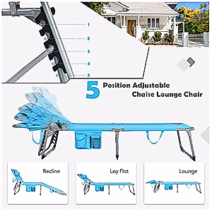 Tangkula Beach Chaise Lounge Chair with Hole for Face, Patio Folding Adjustable Reclining Beach Sunbathing Chair with Side Pocket, Portable Face Down Tanning Chair for Outdoor Backyard Poolside (2)