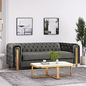 Merax Comfy 3-seat Sofa with Tufted Back and Arm and Gold Iron Legs, Modern Couch for Living Room, Bedroom, Apartment, Office, Gray