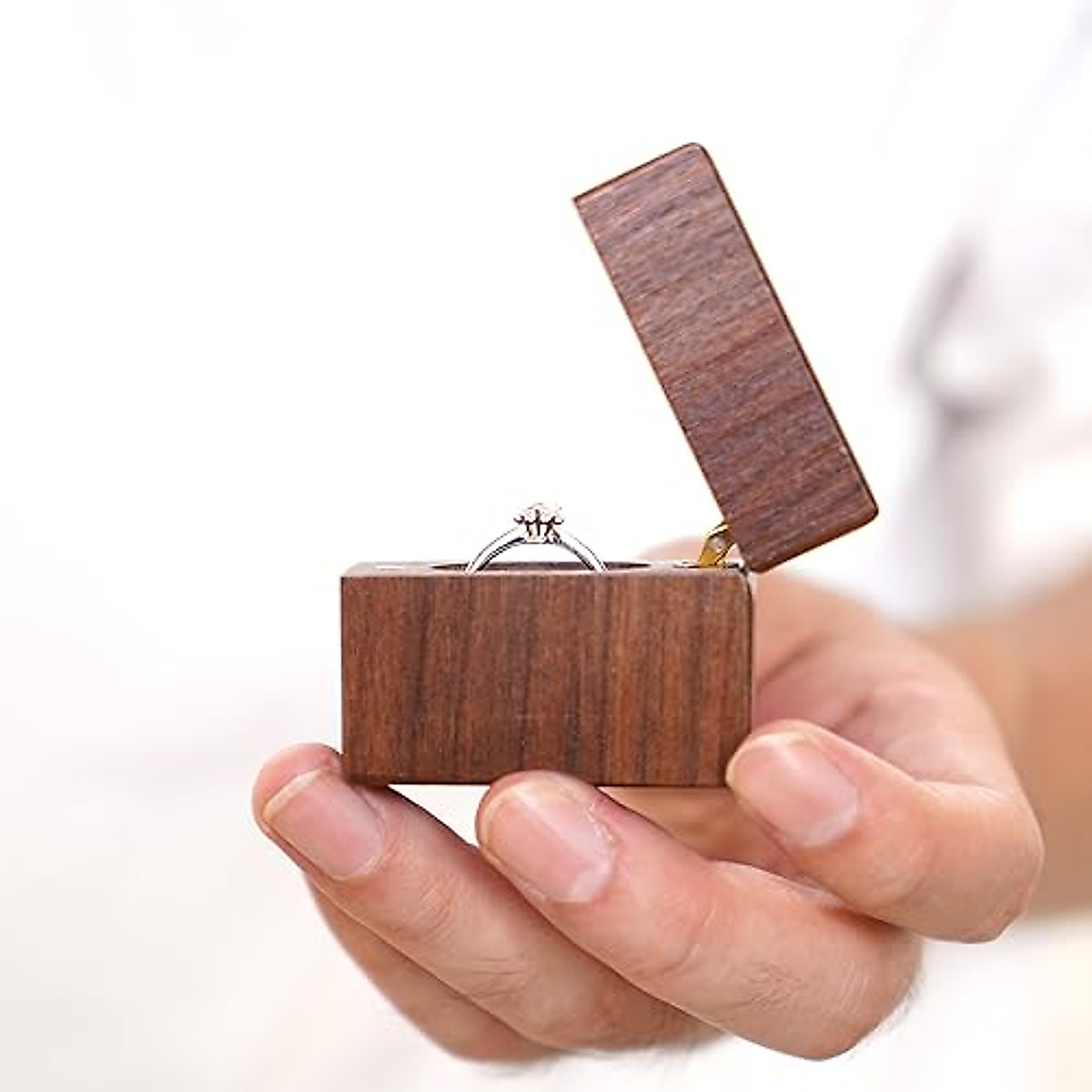 Tinnberlohas Slim Engagement Ring Box - Wood Ring Box for Proposal Wedding Ceremony - Anniversary Birthday Gift Ideas (Walnut Wood)